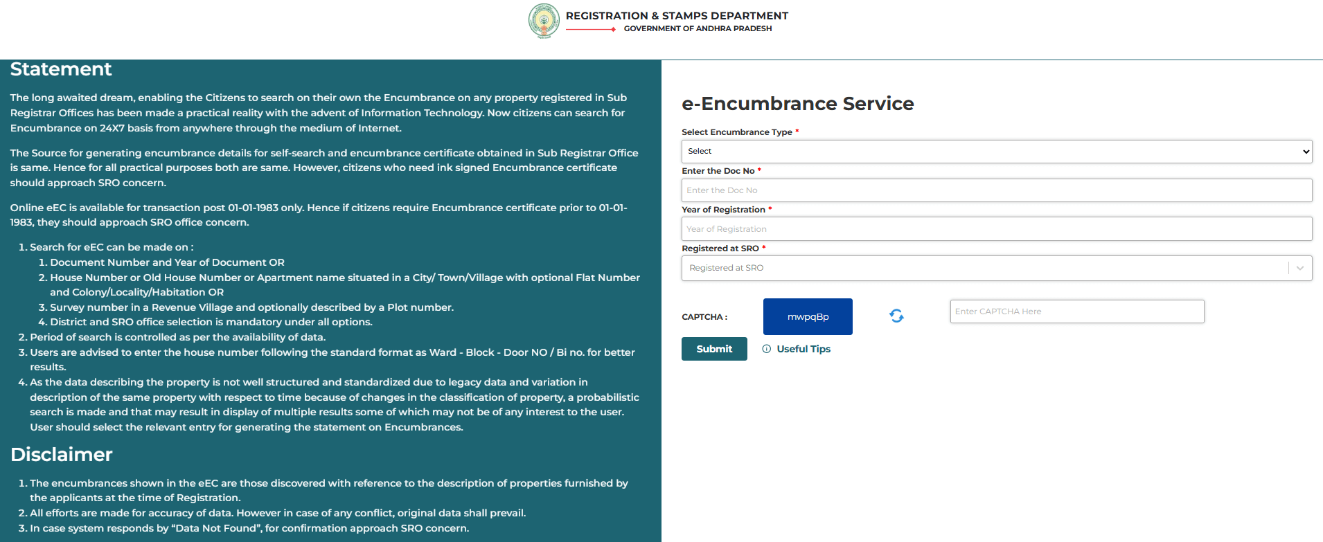 Encumbrance Certificate AP - View EC & CC Service Online